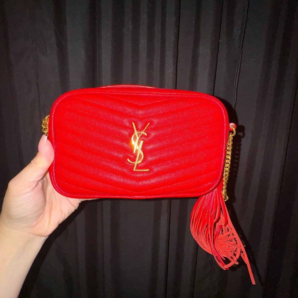 Saint Laurent Mini Lou Crossbody In Rouge Eros - Gem